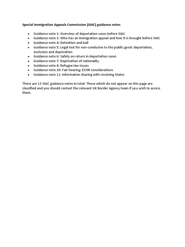 9 - Special Immigration Appeals Commission - Guidance Notes | PDF | Law