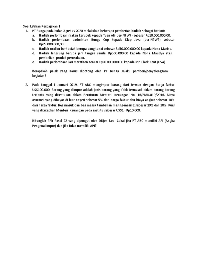 Soal Latihan Perpajakan dan PPh Pasal 22 | PDF