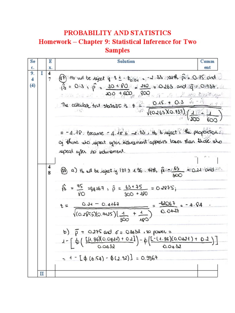 Probability and Statistics Homework - Chapter 9: Statistical Inference For Two Samples | PDF