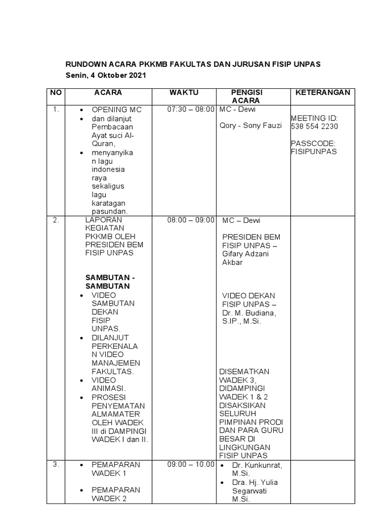 RUNDOWN PKKMB FIXx | PDF