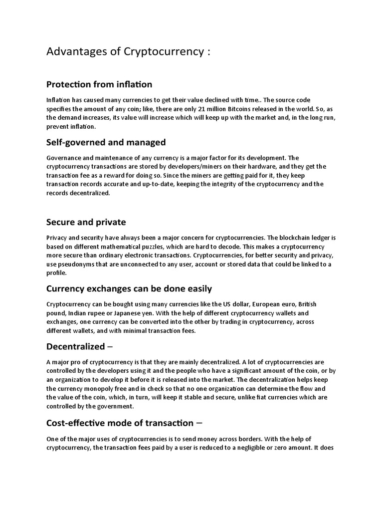 Advantages and Disadvantage of Cryptocurrency | PDF | Cryptocurrency ...