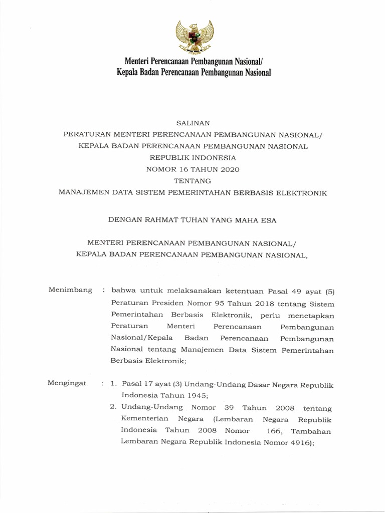 Permen PPN Bappenas 16 2020 | PDF