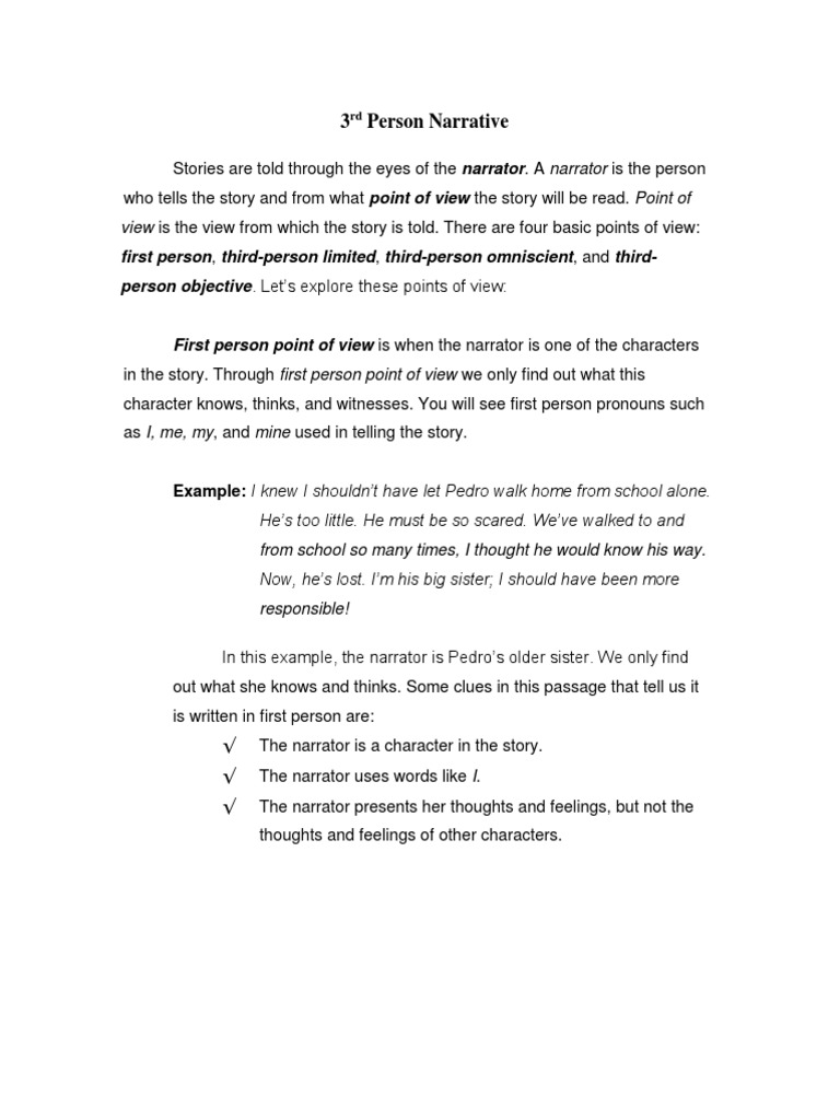 Examples For 3rd Person Narrative PDF Narration
