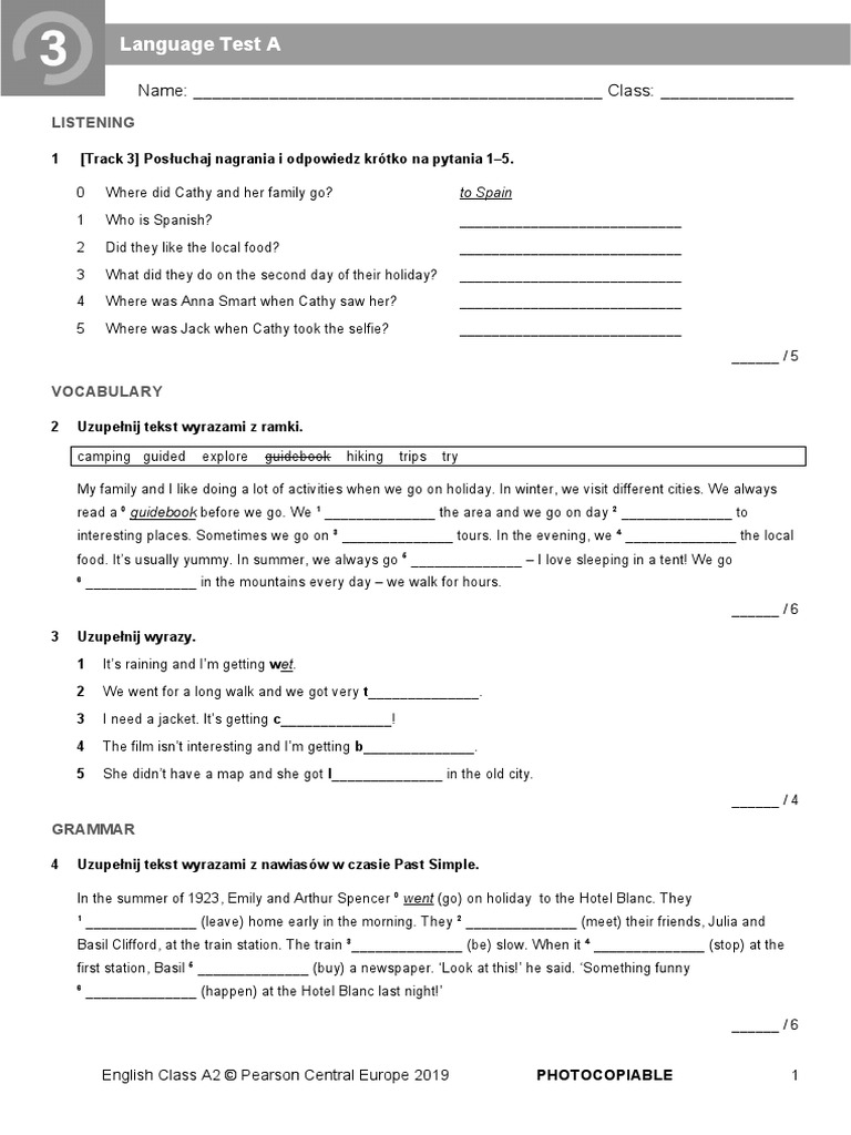 EC - A2 - Tests - Language Test 3A | PDF