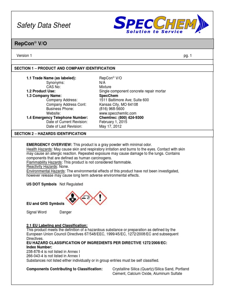Repcon Vo Sds | Download Free PDF | Dangerous Goods | Workplace