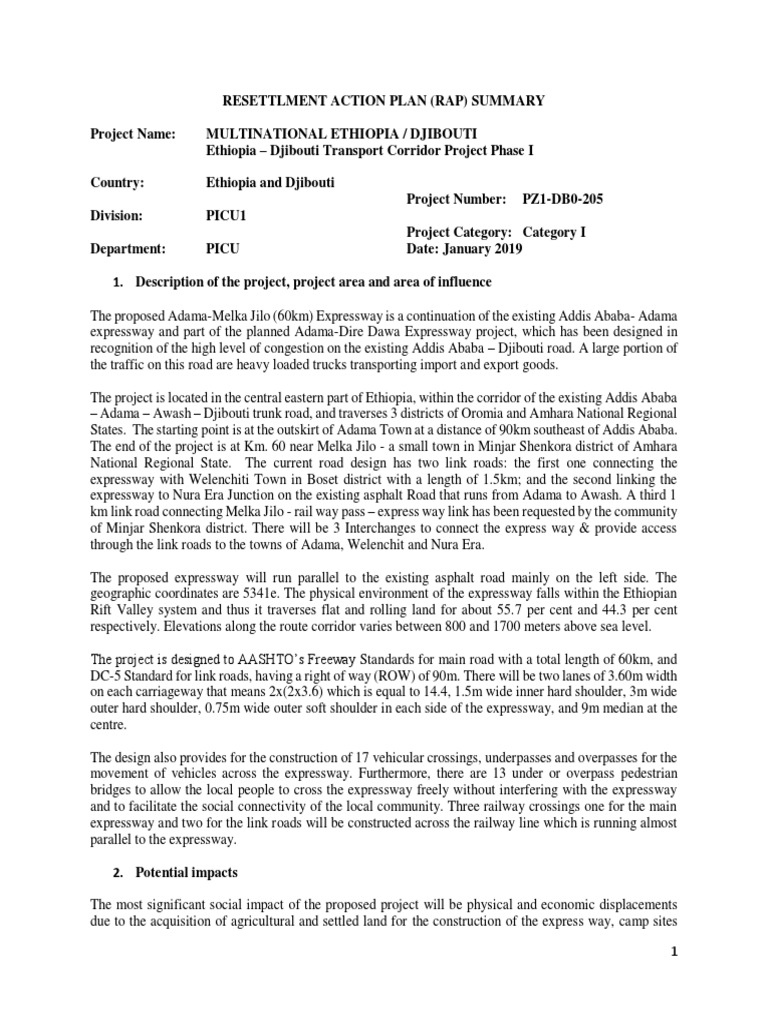 Multinational - Ethiopia - Djibouti Transport Corridor Project Phase I ...