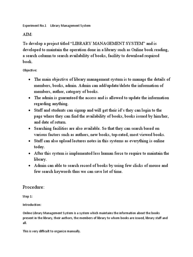 Experiment No 1 Library Mang Pdf Libraries Books