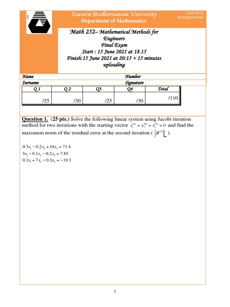 Math 252: Eastern Mediterranean University | Download Free PDF ...