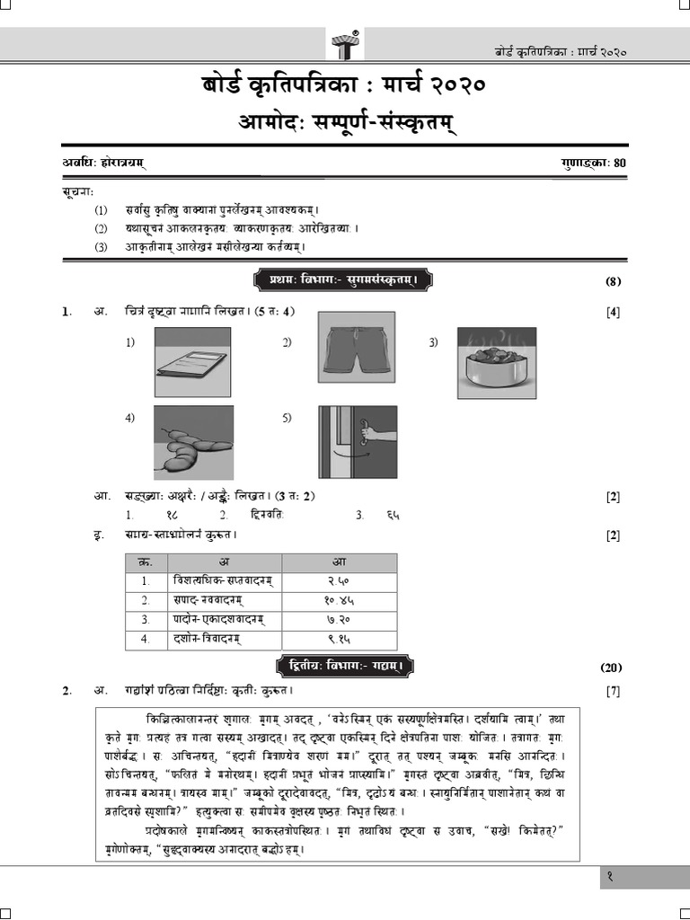 Maharashtra-SSC-10th-Board-Exam-March 2020 Question Paper-Sanskrit | PDF