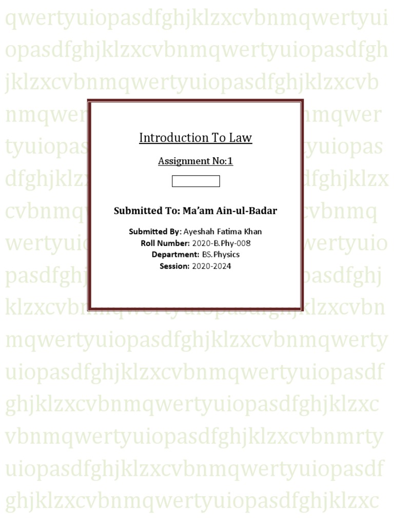 Introduction To Law: Assignment No:1 | PDF | Precedent | Common Law