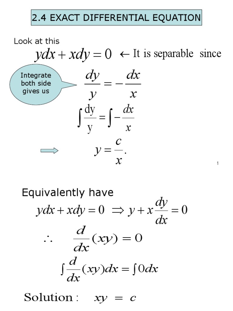 2.4 Exact Differential Equation | PDF | Equations | Derivative