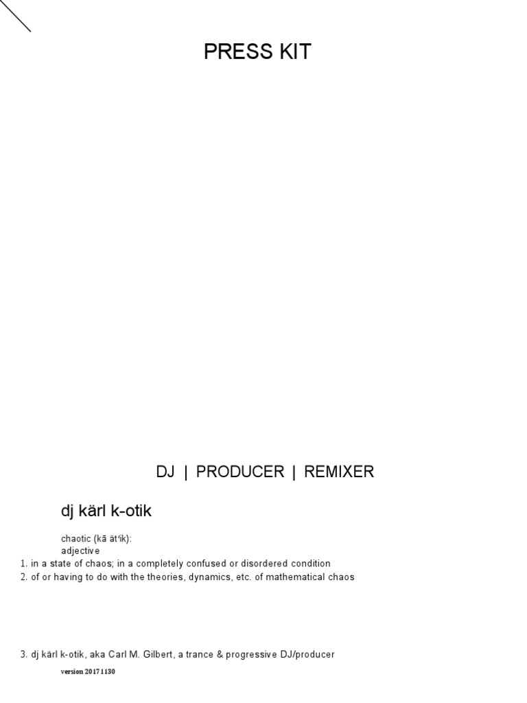 Press Kit: DJ - Producer - Remixer DJ Kärl K-Otik | PDF | Electronic ...