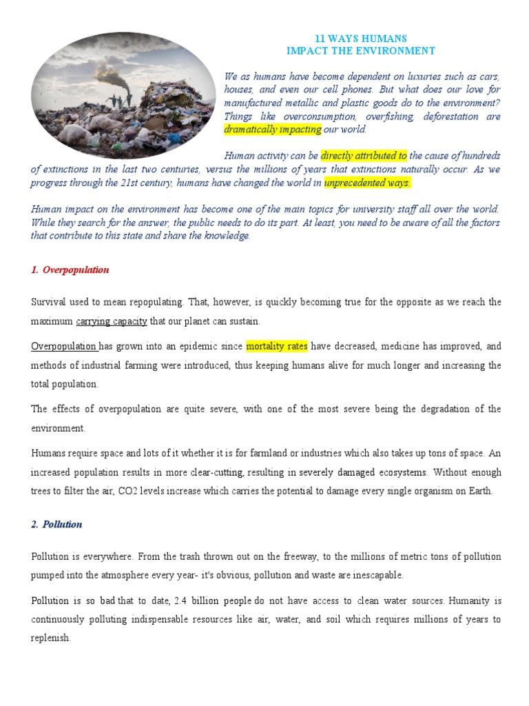 11 Ways Humans Impact The Environment | PDF | Ozone Depletion | Climate ...
