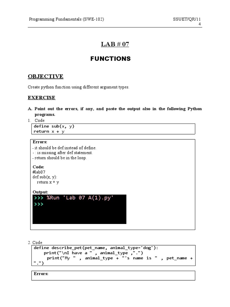 Swe 102 Lab 07 1 Pdf Parameter Computer Programming Programming Paradigms