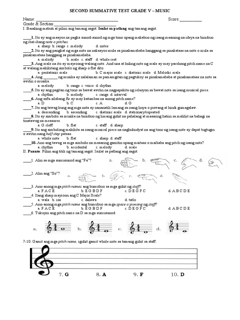 Second Summative test-GR.5-MUSIC | PDF