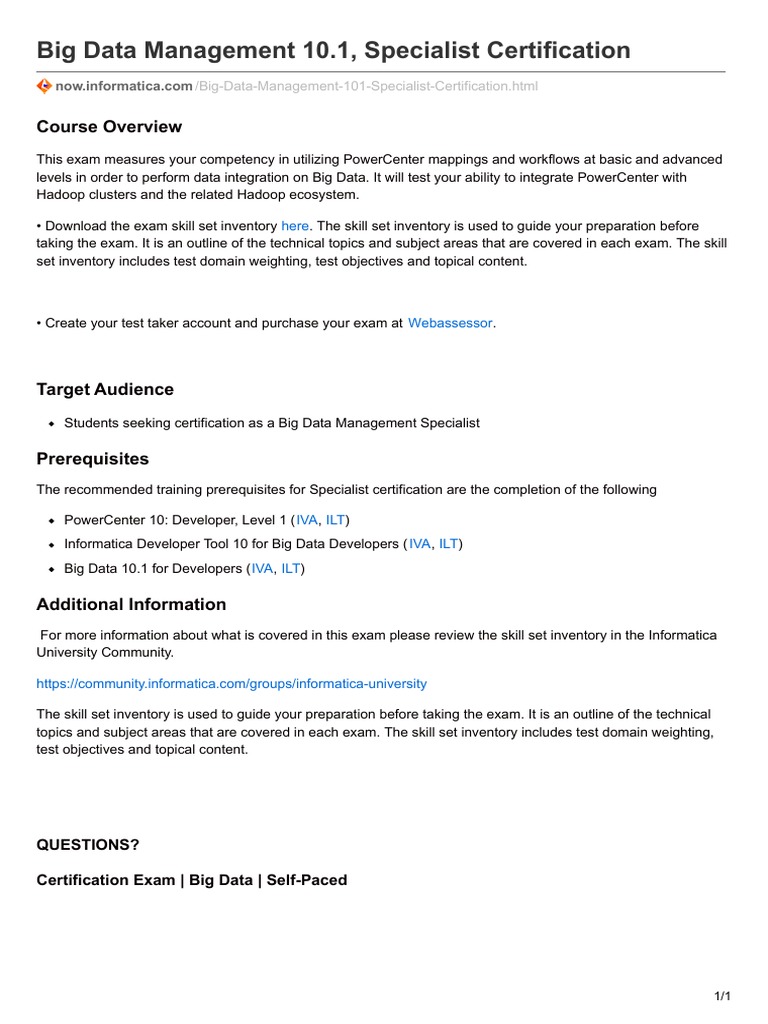 Big Data Management 10.1, Specialist Certification: Course Overview | PDF