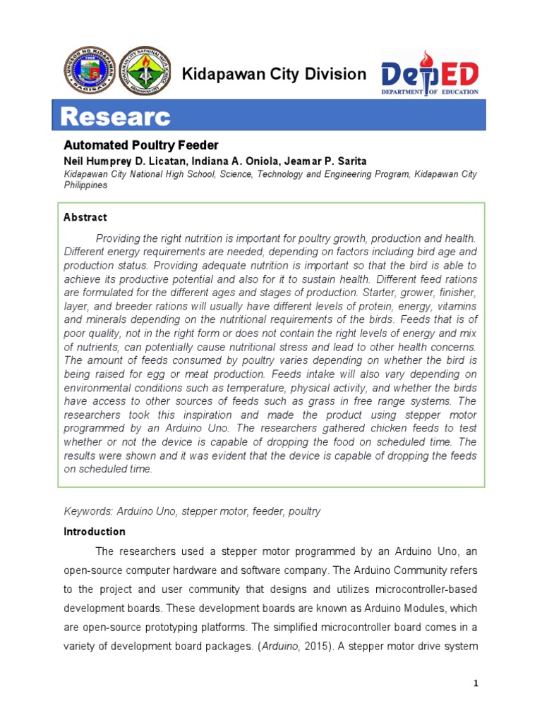 Automated Poultry Feeder Arduino Project | PDF | Foods | Poultry