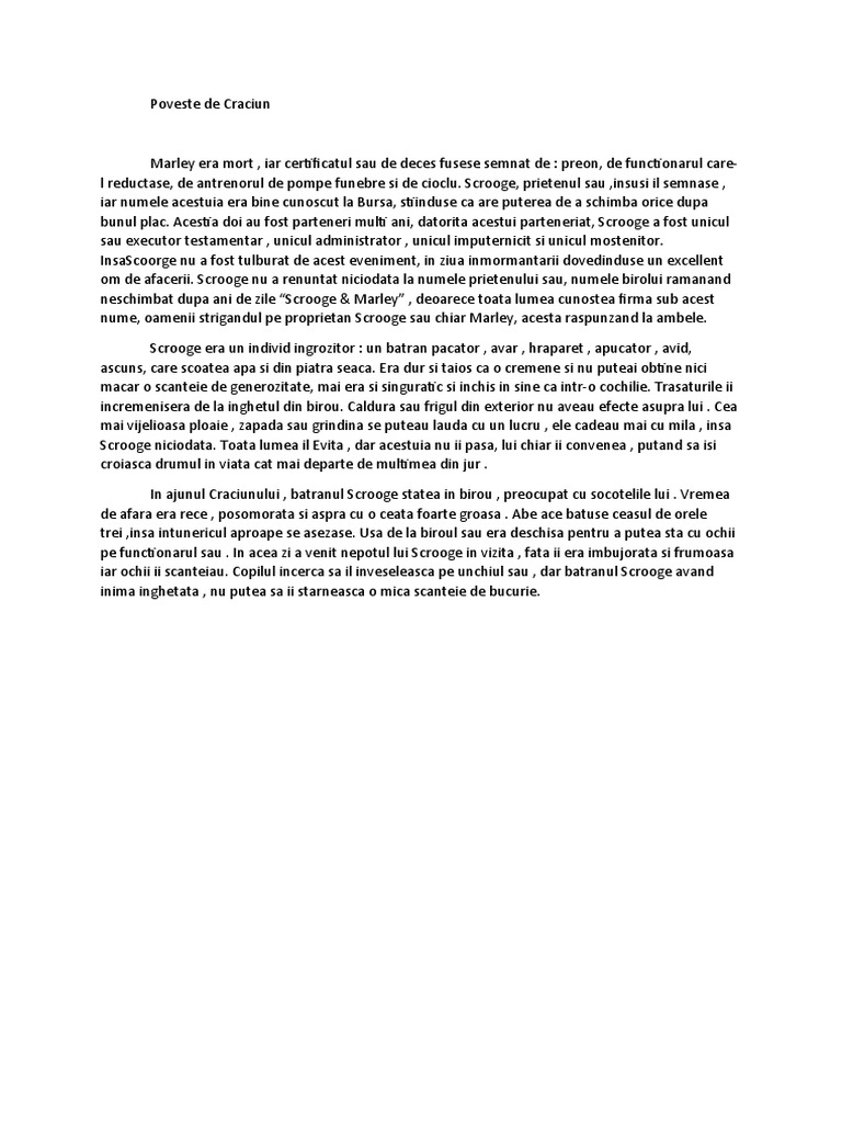 Poveste de Craciun - Rezumat 2 | PDF