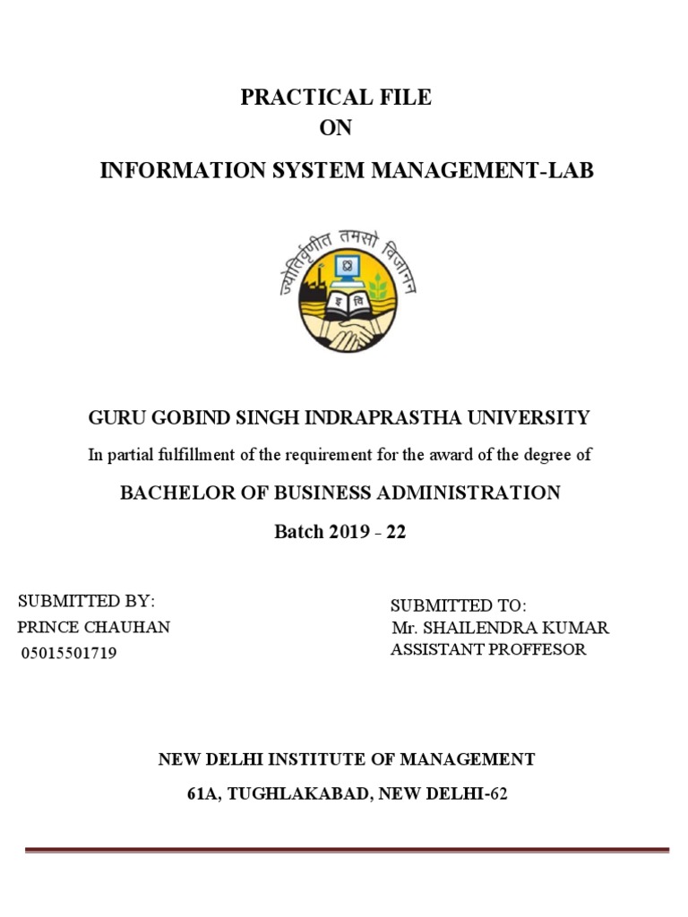 Practical File ON Information System Management-Lab: Bachelor of ...