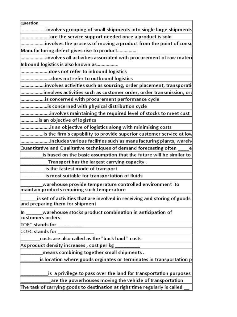 Logistics Practice Questions | PDF | Logistics | Supply Chain Management