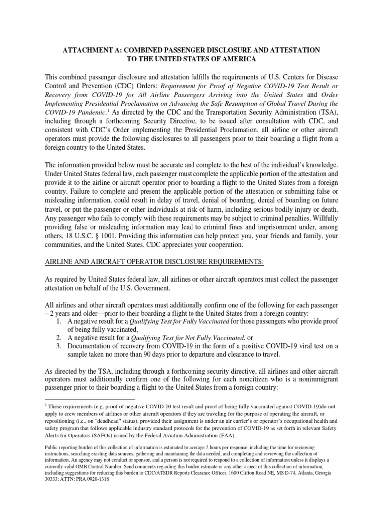 CDC Passenger Attestation for Travel | PDF | Travel Visa | Government