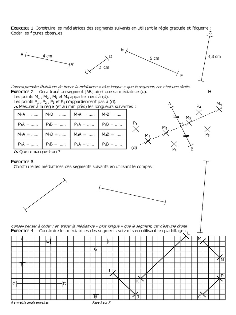 Exercices de Symétrie Axiale 6ème | PDF | Techniques artistiques | Rotation