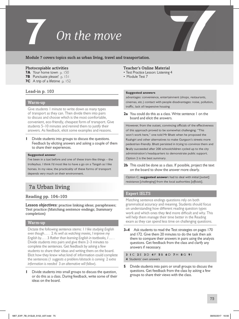 On The Move: 7a Urban Living | PDF | Question | Vocabulary