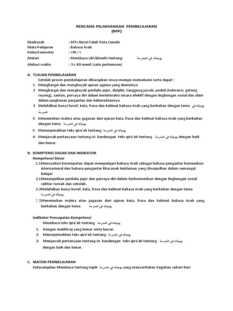 RPP 8 Jadi Bab 2 (Al Qiroah) | PDF