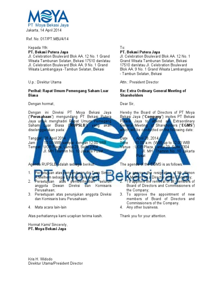 PT Moya Bekasi Leterhead | PDF