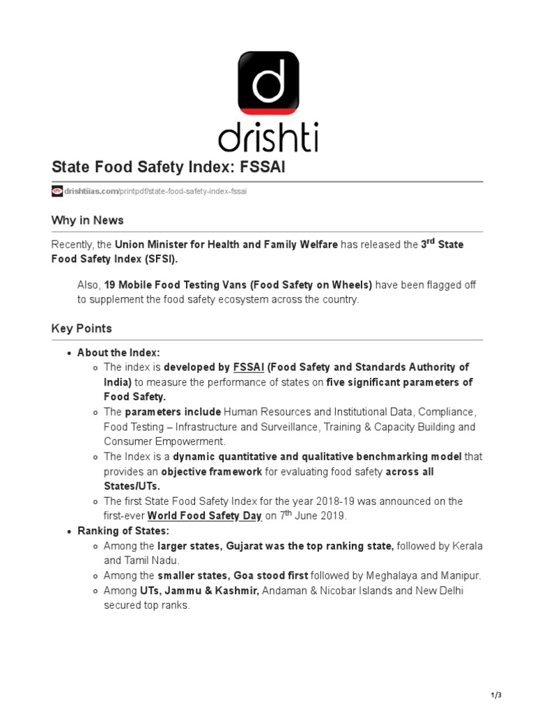 State Food Safety Index: FSSAI Releases 3rd Edition Ranking Indian ...