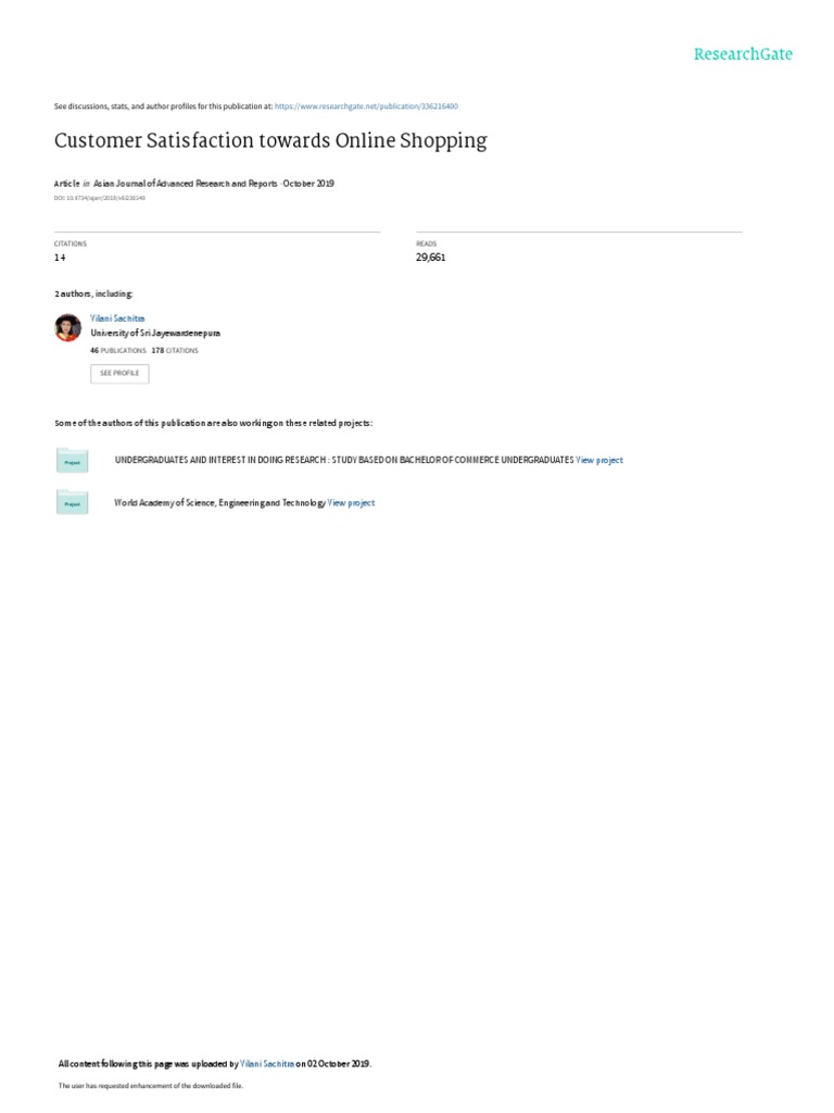 Customer Satisfaction Towards Online Shopping: Asian Journal of ...