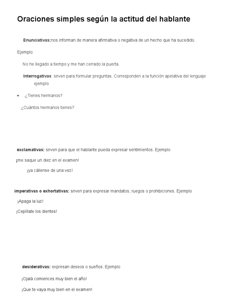 Oraciones Simples Segun La Actitud Del Hablante | PDF | Artes del ...