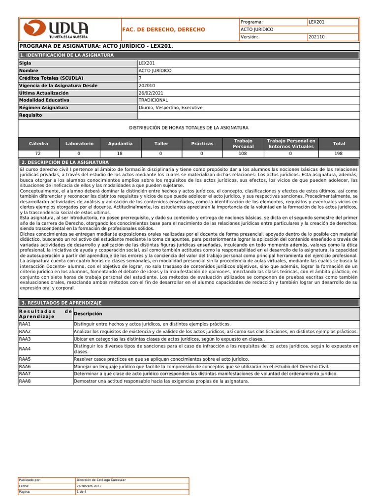 Programa Acto Juridico | PDF | Evaluación | Prueba (evaluación)