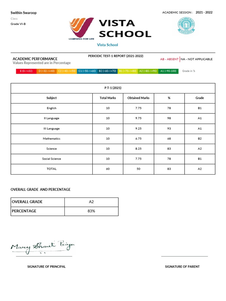 Vista School: Values Represented Are in Percentage | PDF