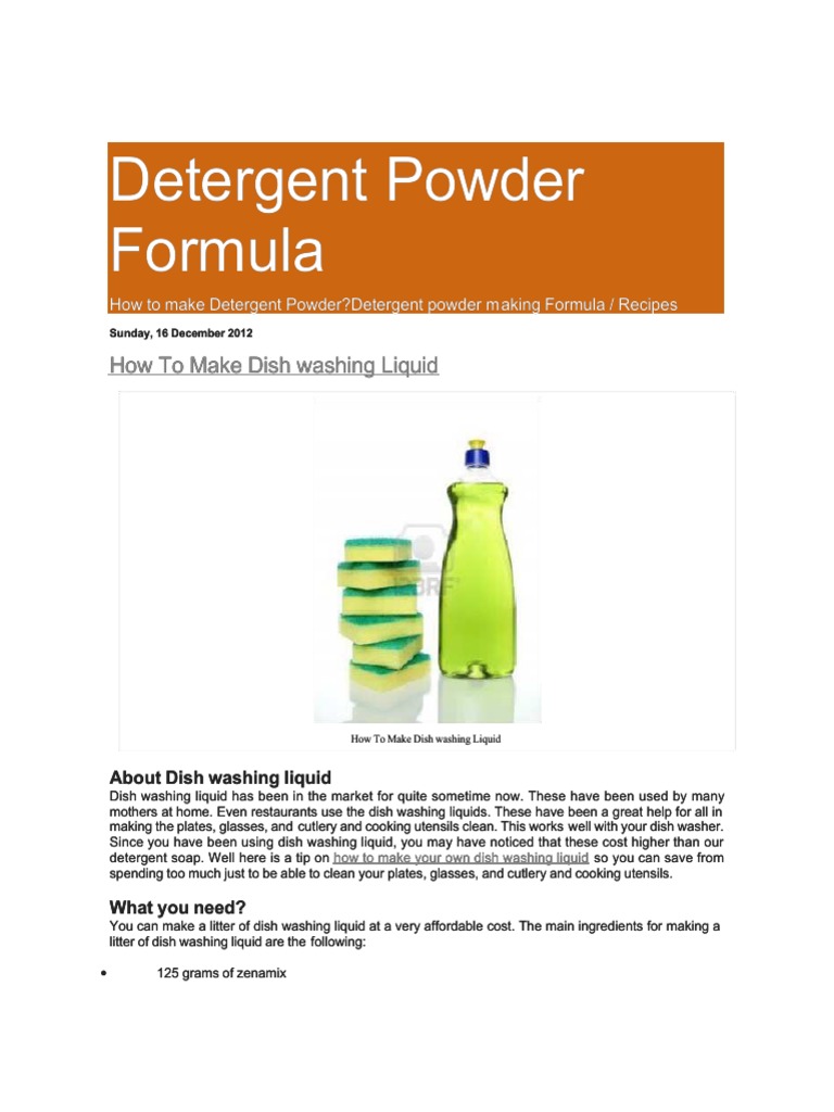 How to Make Dish Washing Liquid and Laundry Detergent Powder Formulas ...