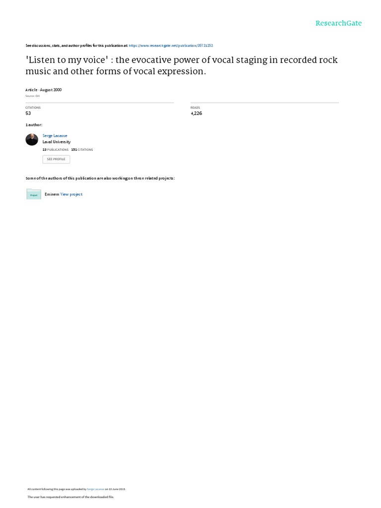 Listen To My Voice The Evocative Power of Vocal | PDF | Sound | Thesis