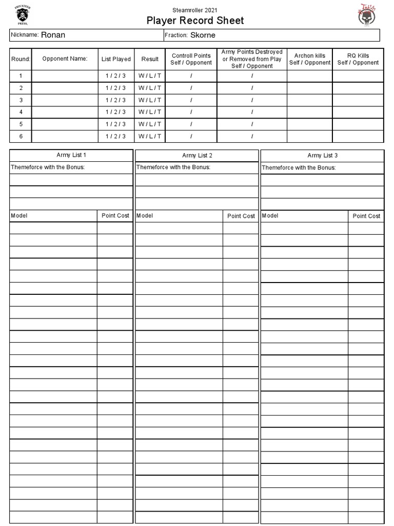 Player Record Sheet | PDF