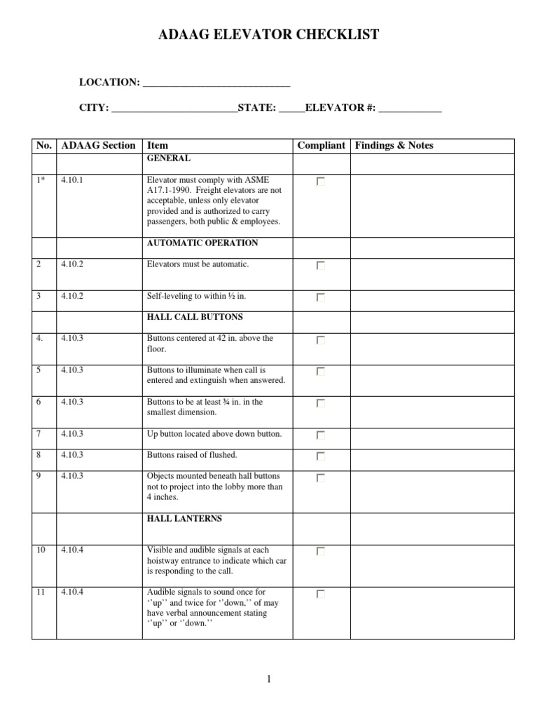 Adaag Elevator Checklist | PDF | Elevator | Door