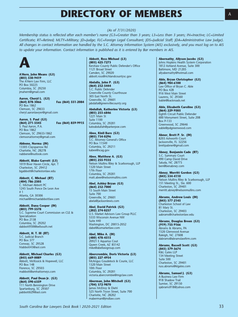 South Carolina Bar Member Directory | PDF | Service Industries ...