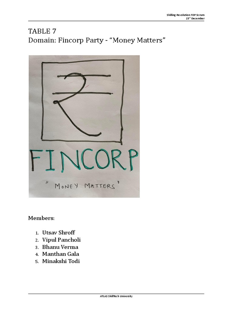 FDP - Scrum Worksheet - 23871221 - Fincorp Party | PDF | Financial ...