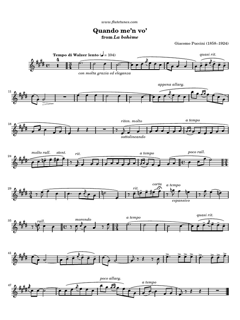 Puccini La Boheme Quando Men Vo | PDF