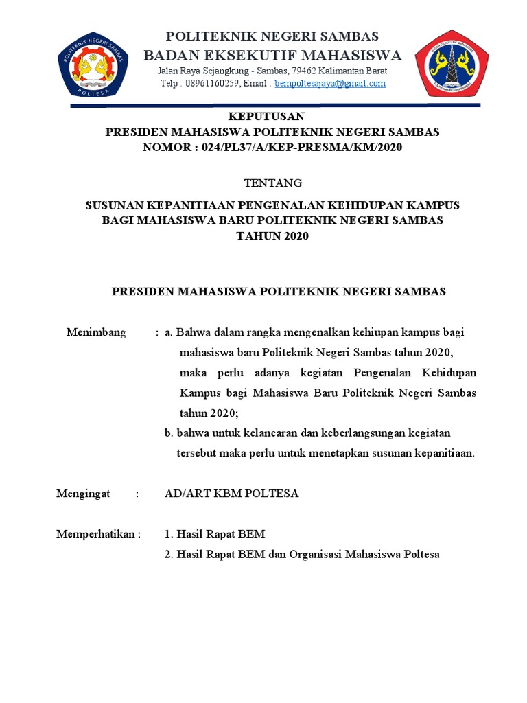 Susunan Panitia PKKMB 2020 | PDF