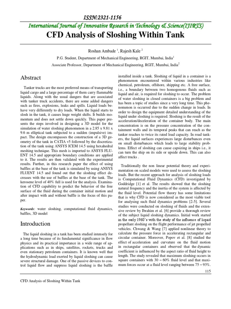 CFD Analysis of Sloshing Within Tank | PDF | Computational Fluid ...