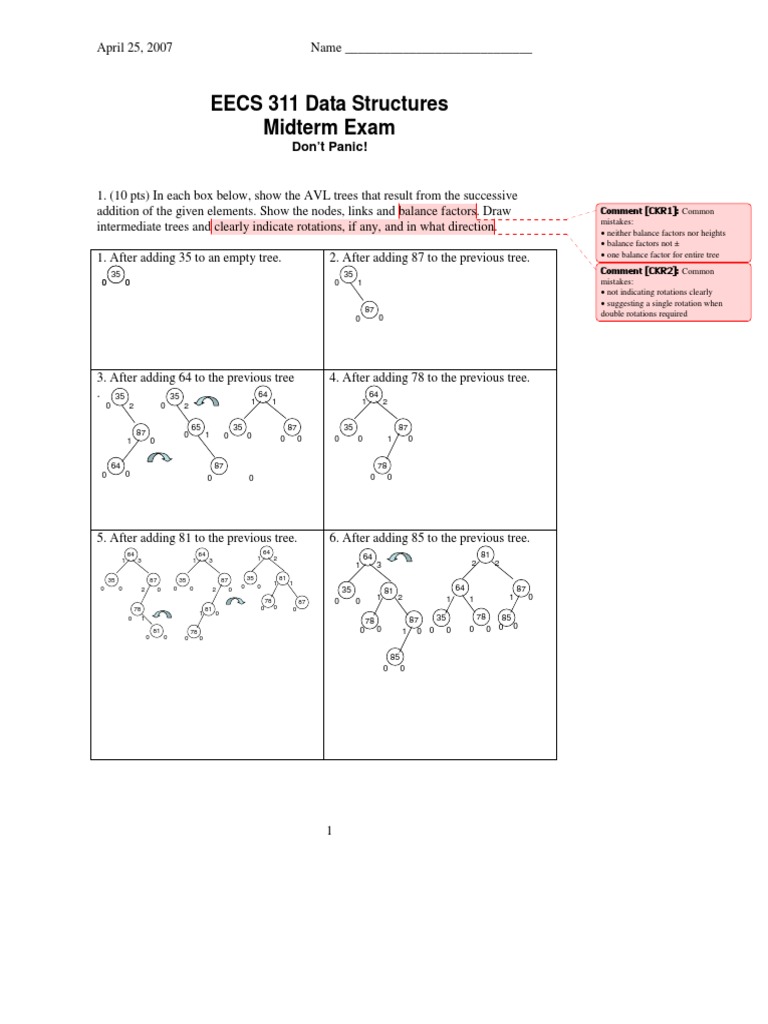 EECS 311 Data Structures Midterm Exam: Don't Panic! | PDF | Boolean Data Type | Computer Science