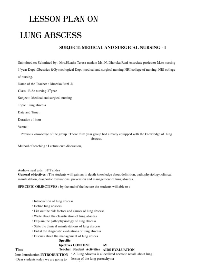 LESSON PLAN ON. Lung Abscess | PDF | Epidemiology | Health Sciences