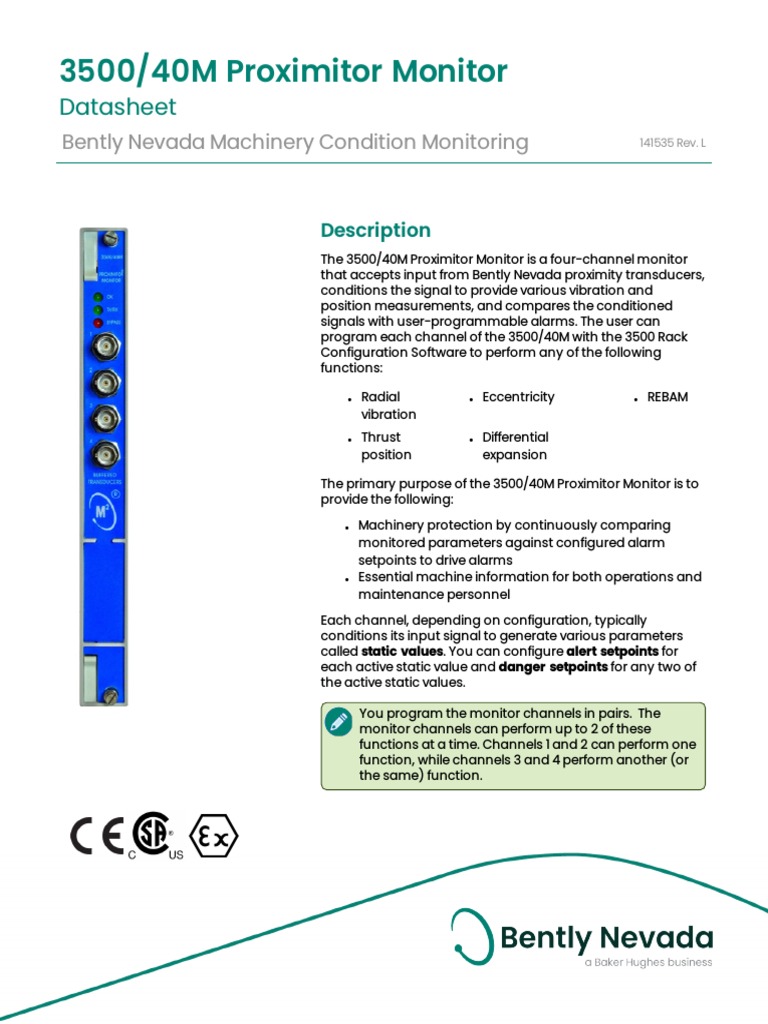 3500-40M Proximitor Monitor Datasheet - 141535 | PDF | Low Pass Filter ...