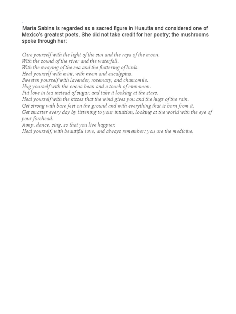 Maria Sabina's Poem You Are The Medicine | PDF