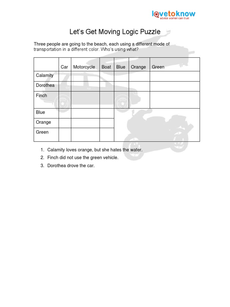 Let's Get Moving Logic Puzzle | PDF