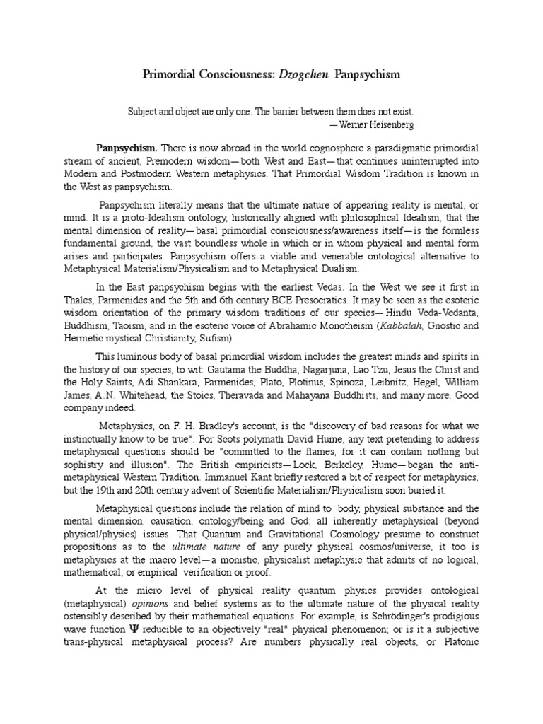 Primordial Consciousness: Dzogchen Panpsychism | PDF | Nondualism ...