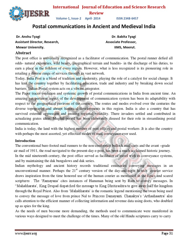 Postal Communications in Ancient and Medieval India | PDF | Mail